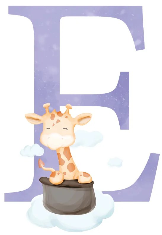 Abeceda písmena se žirafou - Obraz, Plakát Velikost: A3 - 29,7x42 cm, Volba rámu: s bílým rámem, Písmeno: F