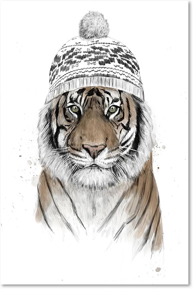 Gario Obraz na plátně Tygr v zimní vánoční čepici - Rykker Rozměry: 40 x 60 cm