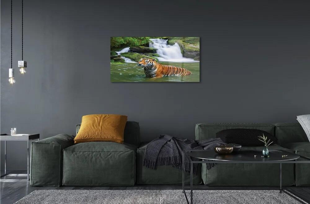 Obraz na skle tygr vodopád 125x50 cm