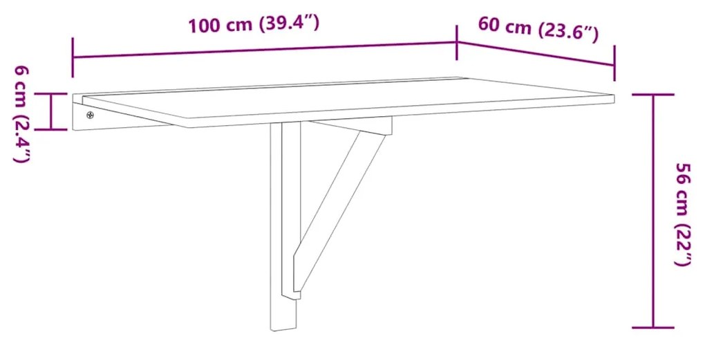 vidaXL Marketos Sklápěcí nástěnný stolek bílý 100 x 60 cm