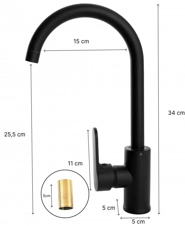 Erga Grifo, vysoká dřezová baterie s otočnou výlevkou h-340, černá matná, ERG-YKA-BZ.GRIFO-FB