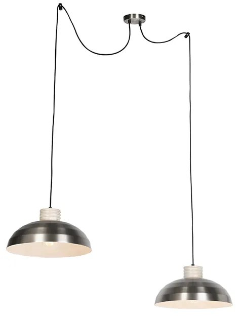 Venkovská závěsná lampa ocel se dřevem 2 světla na laně - Albus