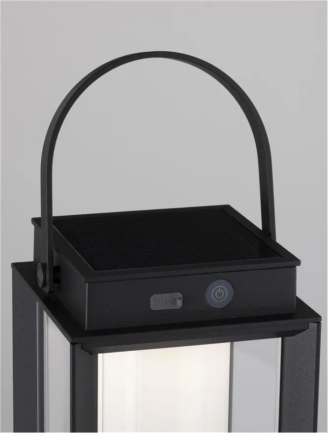 NV 9002862 Venkovní stolní lampa VERHAAL černý hliník a čiré sklo LED 2W 3000K 3,7V 360st. IP54 solární / USB kabel / vypínač na těle - NOVA LUCE