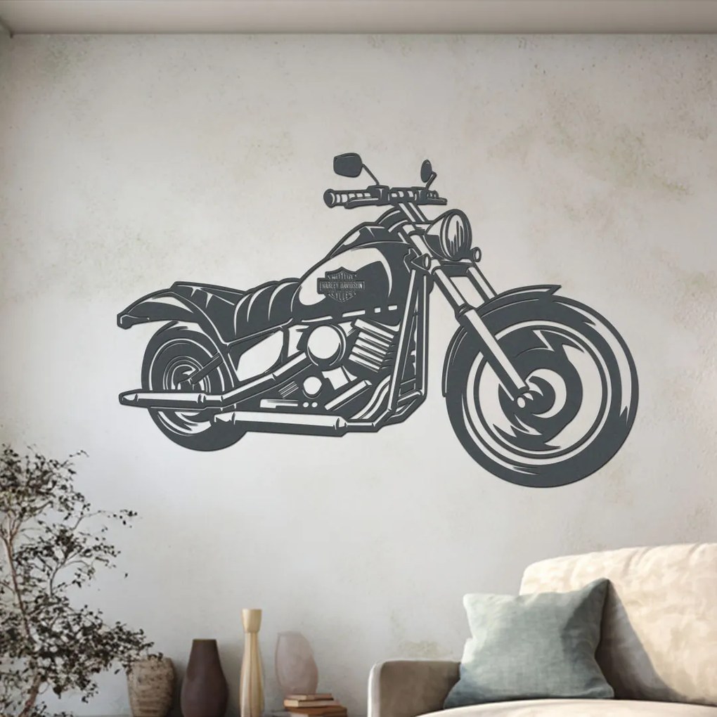 dřevo života Dřevěný obraz motorky Chopper Zvolte rozměr (cm): 95x61, Zvolte barvu dekoru: Černá