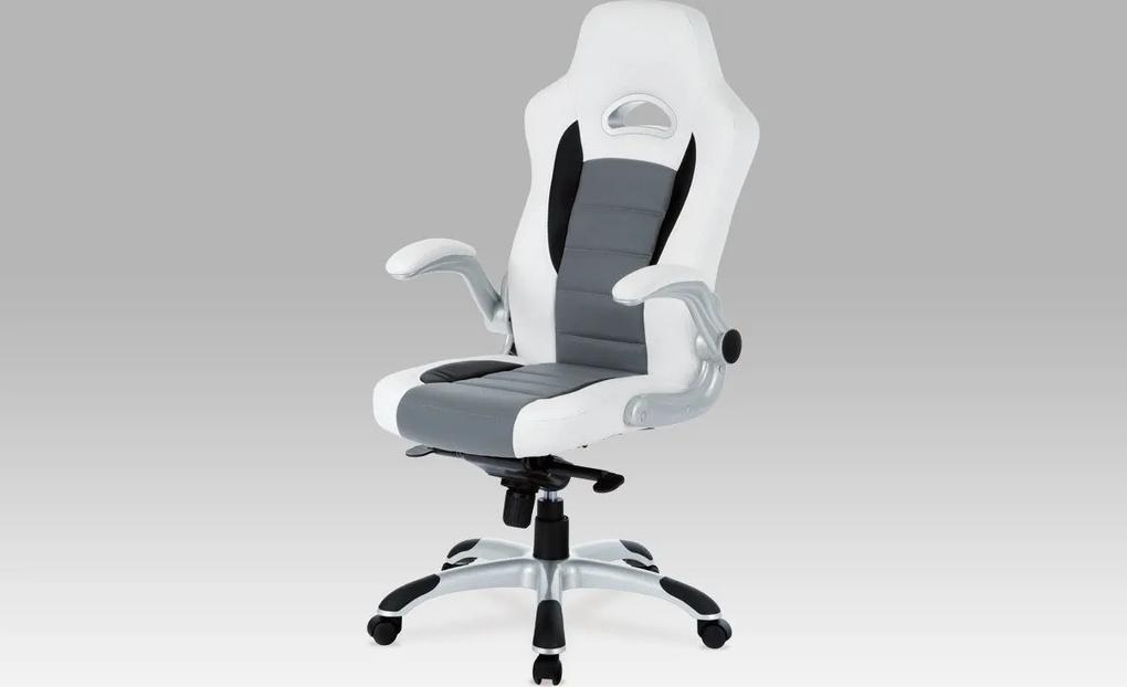 Autronic Kancelářská židle, bílo-šedá koženka, synchronní mech. / plast kříž KA-E240B WT
