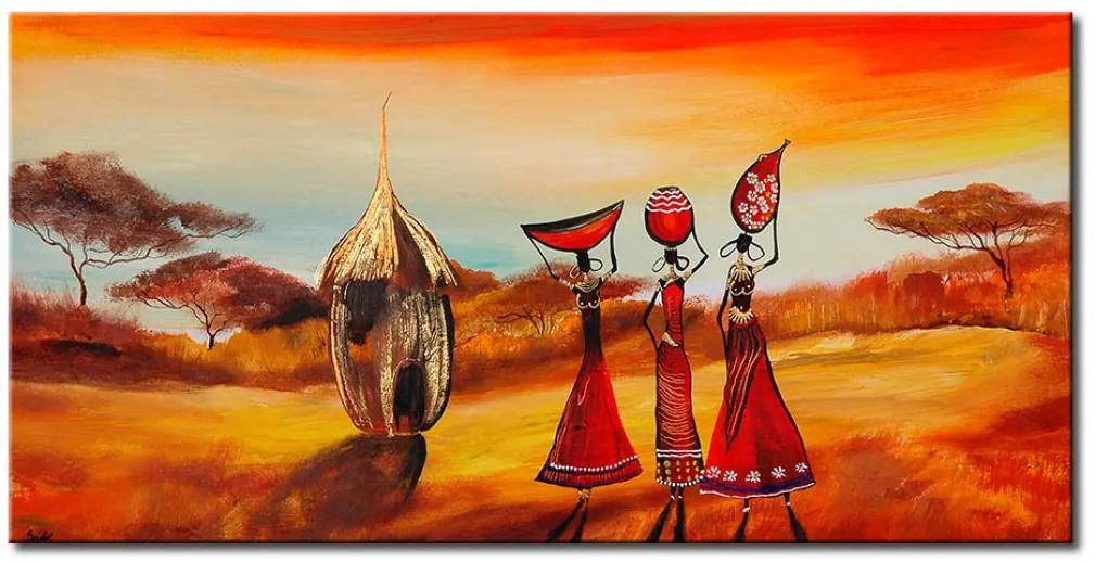 Obraz Africký motiv (1dílný) - tři ženy na pozadí africké přírody