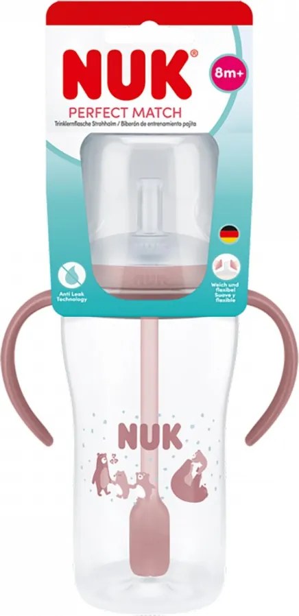 Kojenecká láhev NUK Perfect Match na učení s brčkem BEAR 260 ml