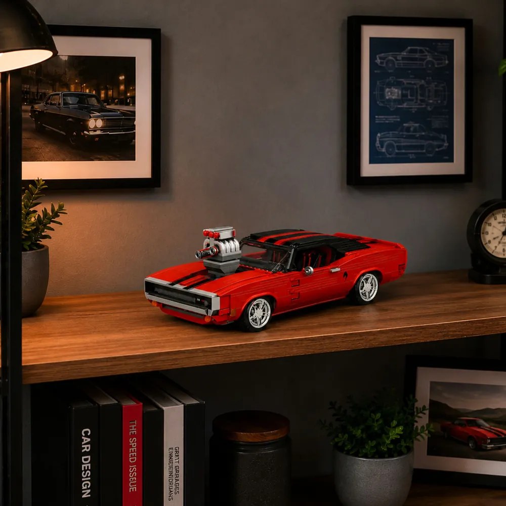 LEAN Toys Stavebnicové kostky – sportovní auto Charger, červené, 1869 dílů