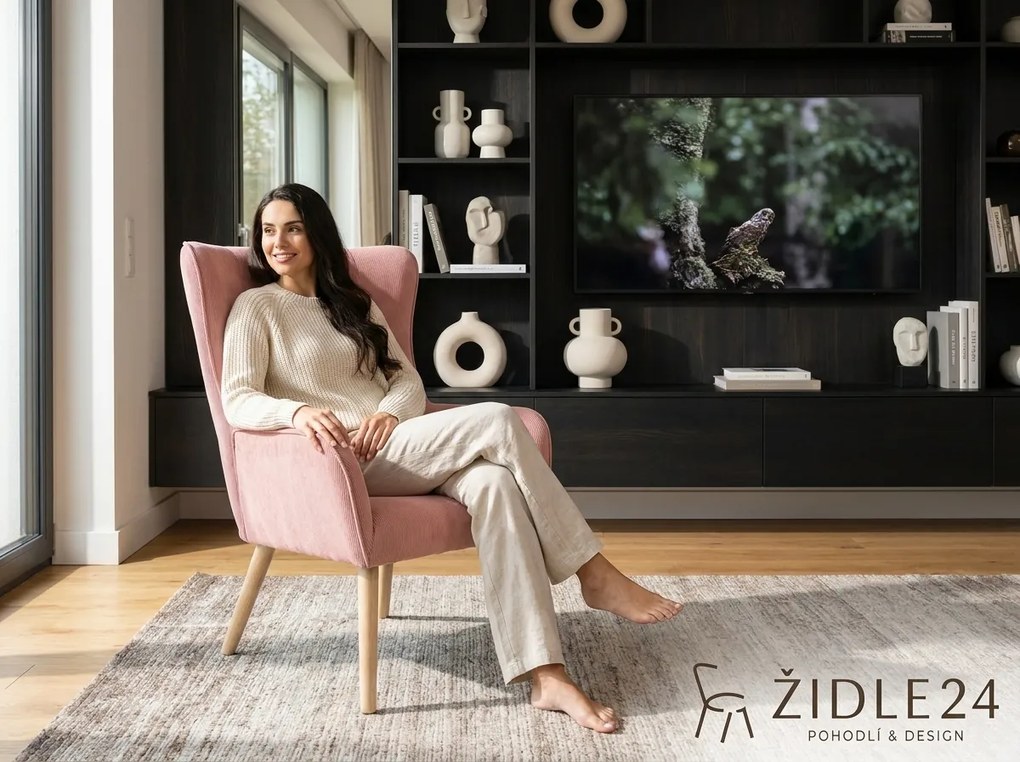Relaxační křeslo ušák SIRI - růžový manšestr