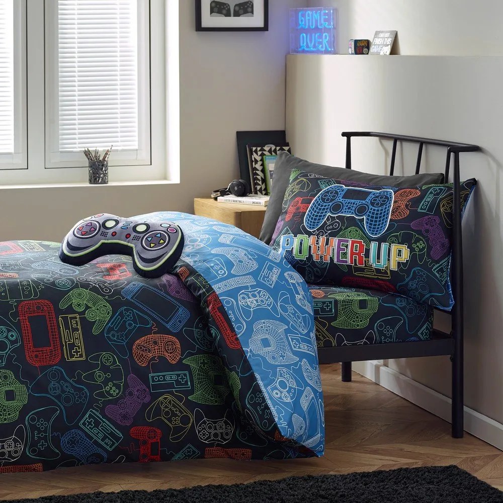 Černé dětské povlečení na jednolůžko 135x200 cm Power Up Gamer – Catherine Lansfield