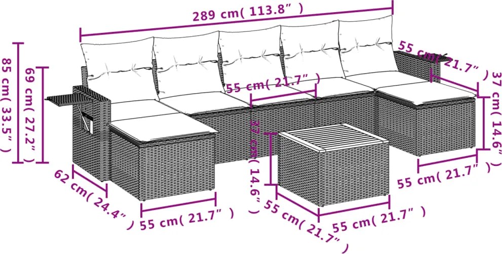 8dílná zahradní sedací souprava s poduškami černá polyratan 3257021