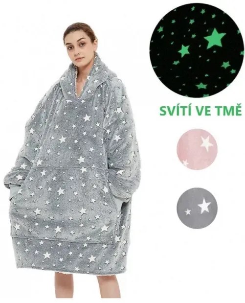 Zaparkorun Deka s rukávy a kapucí svítící ve tmě - Růžová