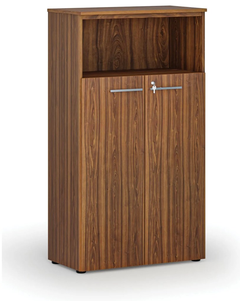 Kombinovaná kancelářská skříň PRIMO WOOD, dveře na 3 patra, 800 x 420 x 1434 mm, ořech