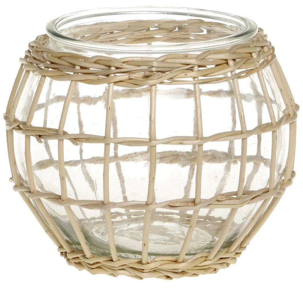 Chic Antique Skleněný svícen Wicker, přírodní barva, sklo, proutí