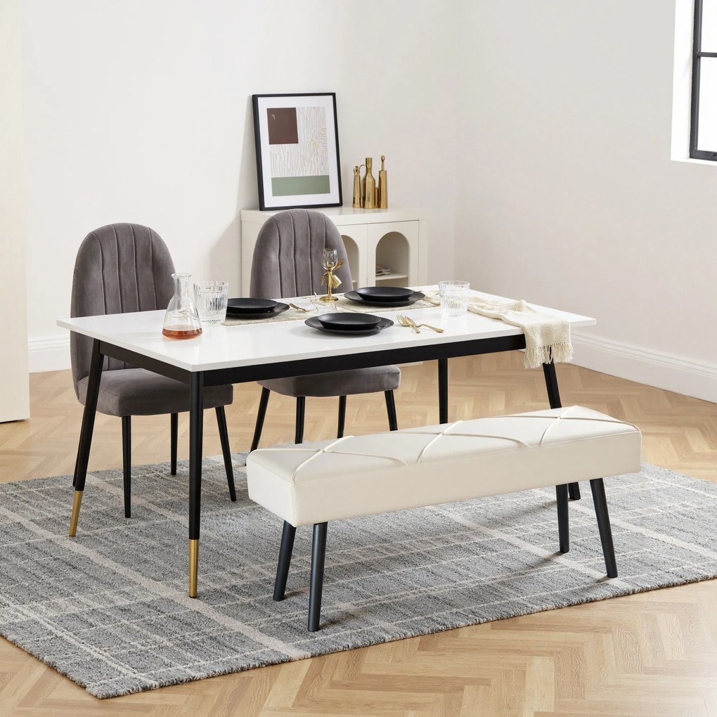 HOMCOM lavice s polstrováním, postelová lavice, vzhled sametu, 100 x 36 x 45 cm, krémově bílá