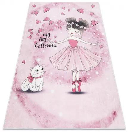 Dywany Luszczow Dětský kusový koberec BAMBINO 2185 pratelný Balerína, kočička, protiskluz, růžový Rozměr koberce: 120 x 170 cm