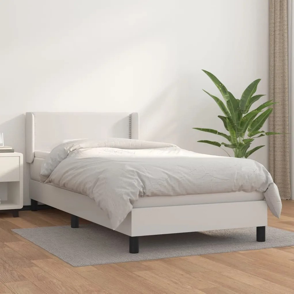 Box spring postel s matrací bílá 80 x 200 cm umělá kůže