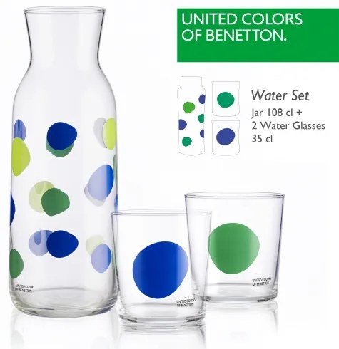 Set karafy a 2 sklenic United Colors of Benetton / 108 cl / 2x 35 cl / sklo s barevnými puntíky