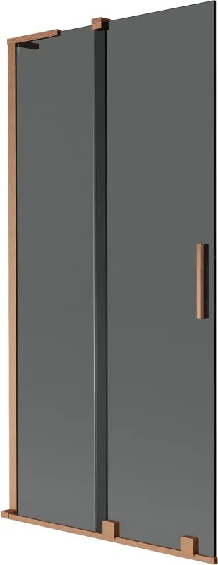 Mexen Velar L, 2-křídlová posuvná vanová zástěna 90 x 150 cm, 8mm šedé sklo, měděná matná, 896-090-003-41-65