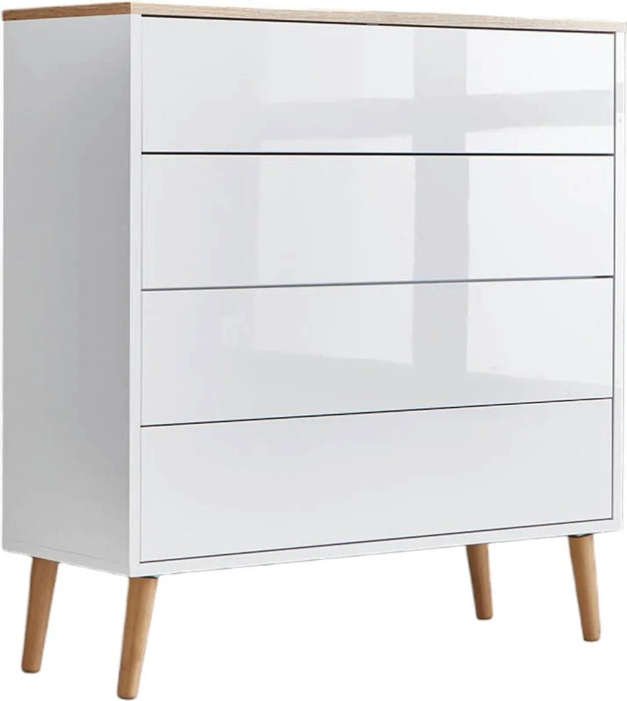 XXXLutz KOMODA, bílá, barvy dubu, vysoce lesklá bílá, 79/86/33 cm MID.YOU - Komody na nožičkách - 001067000302