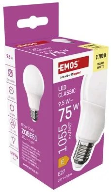 Emos lighting LED žárovka Classic A60 / E27 / 9,5 W (75 W) / 1055 lm / teplá bílá 1525733280