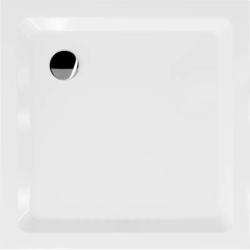 Mexen Flat čtvercová vanička do sprchového kout slim 90 x 90 cm, Bílá, sifon Chromovaná - 40109090