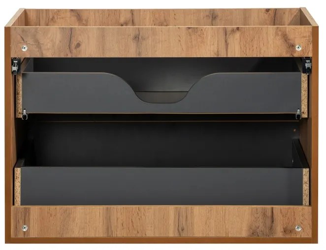 COMAD Závěsná skříňka s umyvadlem - DIAMOND 82-80, šířka 80 cm, dub votan/matná černá