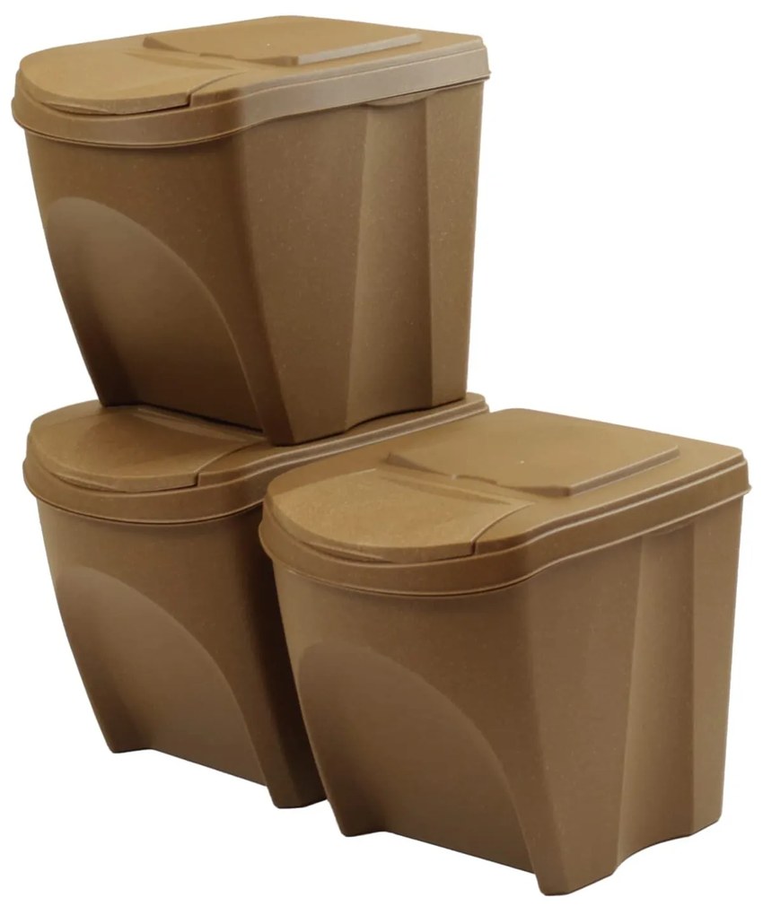 Prosperplast Odpadkové koše na tříděný odpad, sada 3ks x 25l SORTBOX - ECO WOOD