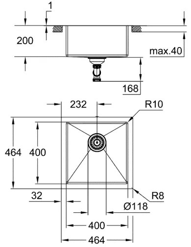 GROHE 31578SD1 - Dřez K700 464 x 464 x 200 nerez