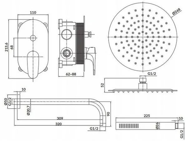 Cersanit Inverto - podomítková sprchová sada, zlatá, S952-007