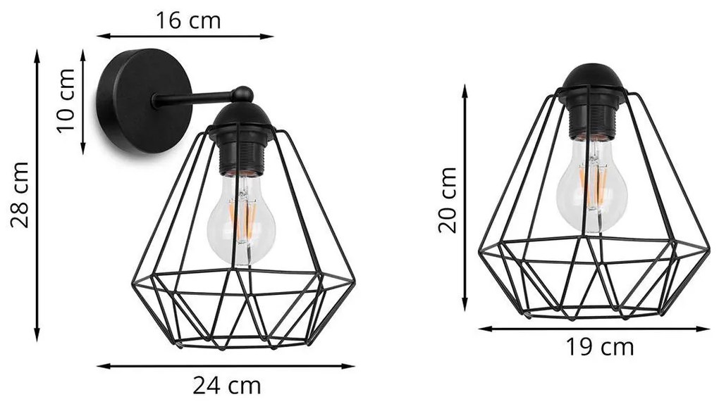 Nástěnné svítidlo Fusion 1, 1x černé drátěné stínítko