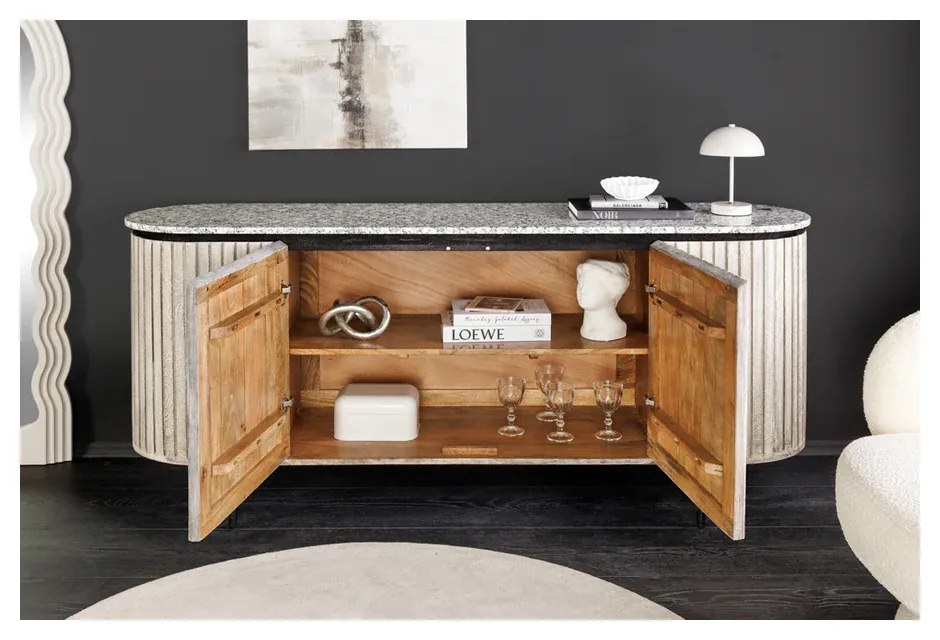 Massive home | Komoda ADLON 170 cm s mramorovou deskou - mangové dřevo
