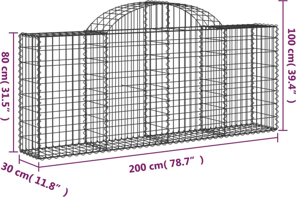 Klenuté gabionové koše 13ks 200x30x80/100 cm pozinkované železo 3146100