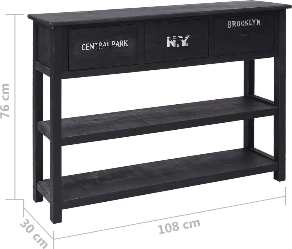 vidaXL Příborník černý 108 x 30 x 76 cm masivní dřevo pavlovnie [338551]