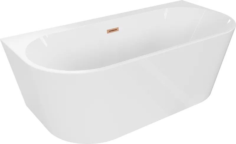 Mexen Oval+, volně stojící vana ke stěně 170 x 80 cm, bílá lesklá, měděná matná přepad, 52681708000-65