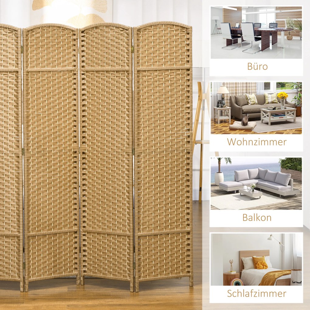 HOMCOM Interiérový dřevěný příčka 4 panely 160 x 170 cm Skládací zástěna s tkanou úpravou, dělicí přepážka pro obývací pokoj, ložnici, domácnost, pří…