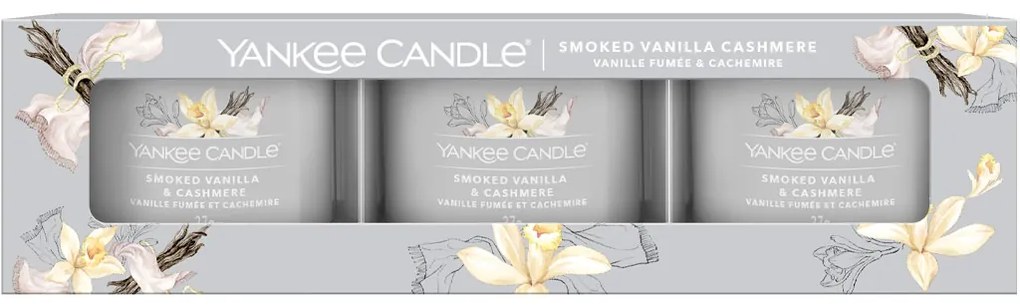 Yankee Candle – sada votivní svíčky ve skle Smoked Vanilla & Cashmere (Kouřová vanilka a kašmír), 3 x 37 g