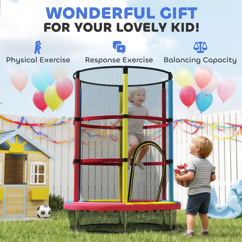 HOMCOM dětská trampolína Ø160 cm Trampolína pro děti 3–6 let se sítí pro bezpečnost, nohy ve tvaru L, vícebarevná