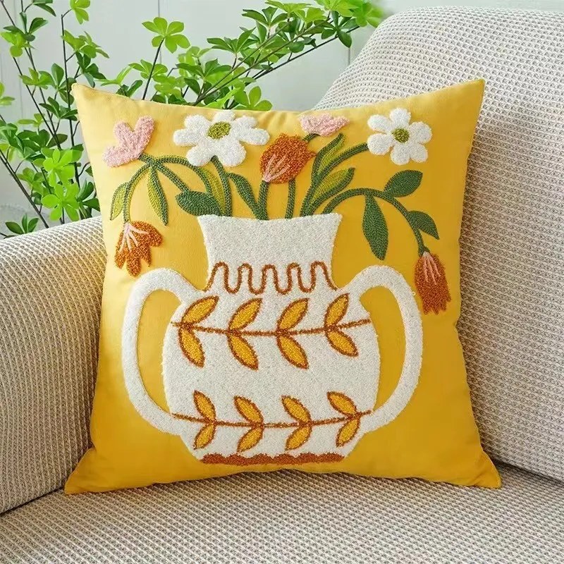 Flamenco Mystique Polštářový Povlak 45 x 45 cm, Žlutý s Motivem Květin, 100% Polyester