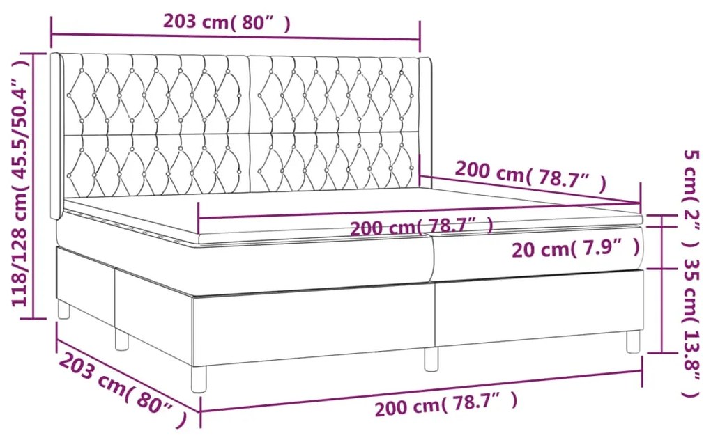 Box spring postel s matrací tmavě šedá 200x200 cm samet,  3132880