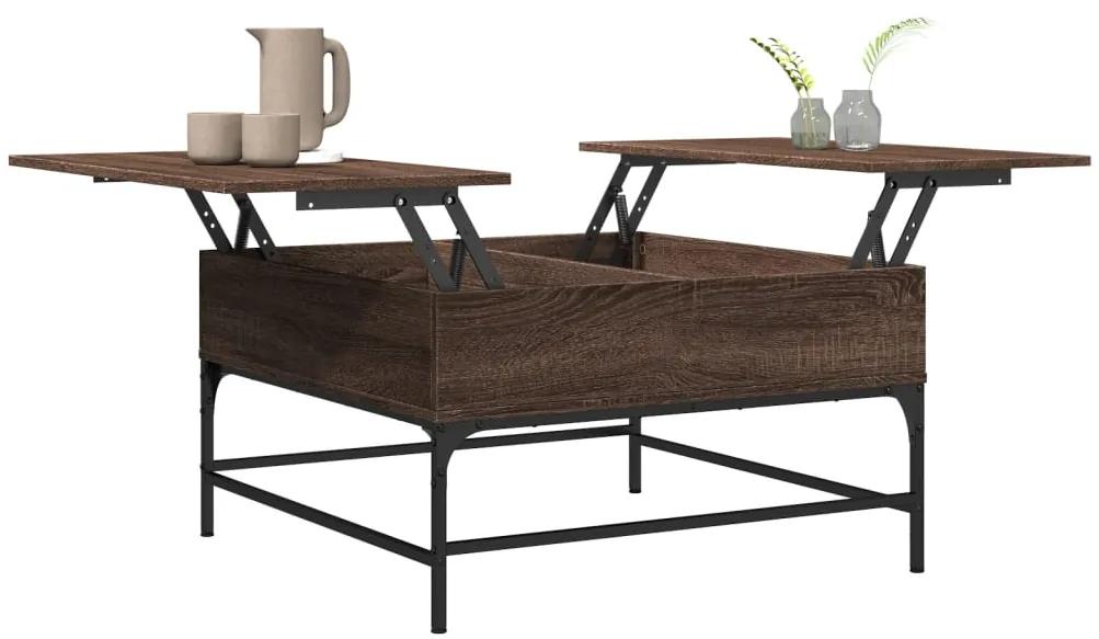 Konferenční stolek hnědý dub 80x80x45 cm kompozitní dřevo a kov - Default Title