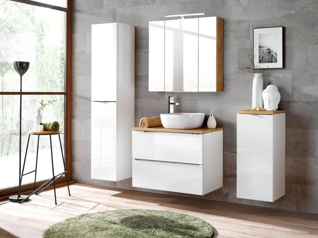 MAXIVA Koupelnová sestava - CAPRI white, 80 cm, sestava č. 2, lesklá bílá/zlatý dub