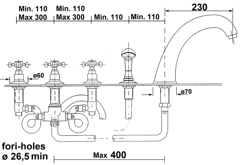 Sapho Antea 3311 pětiprvková baterie na okraj vany kohoutková
