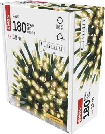 Vánoční osvětlení EMOS D4AW04 ZY1704T 180LED řetěz 18m teplá bílá s časovačem