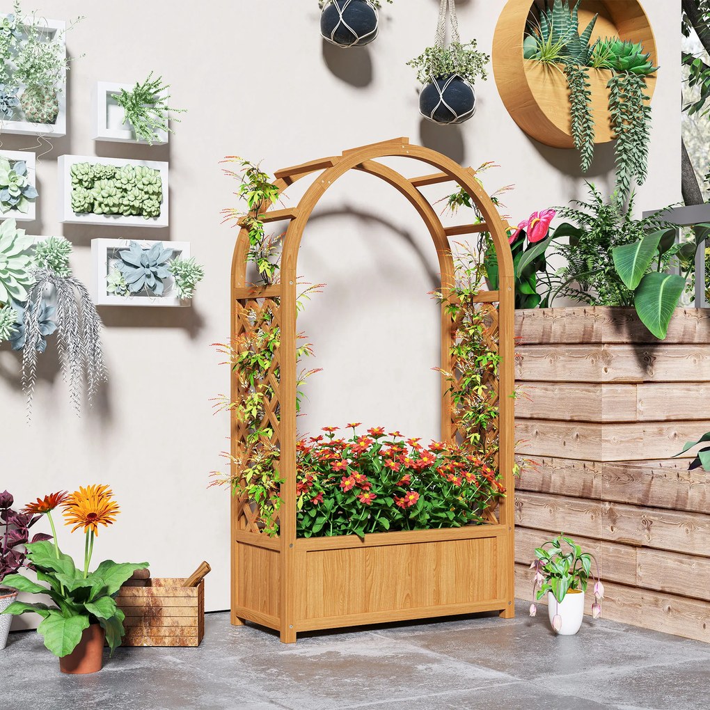Vyvýšený záhonový truhlík s mříží, zakřivená střecha mřížového květináče dřevo 83 x 36 x 145 cm světle hnědá barva