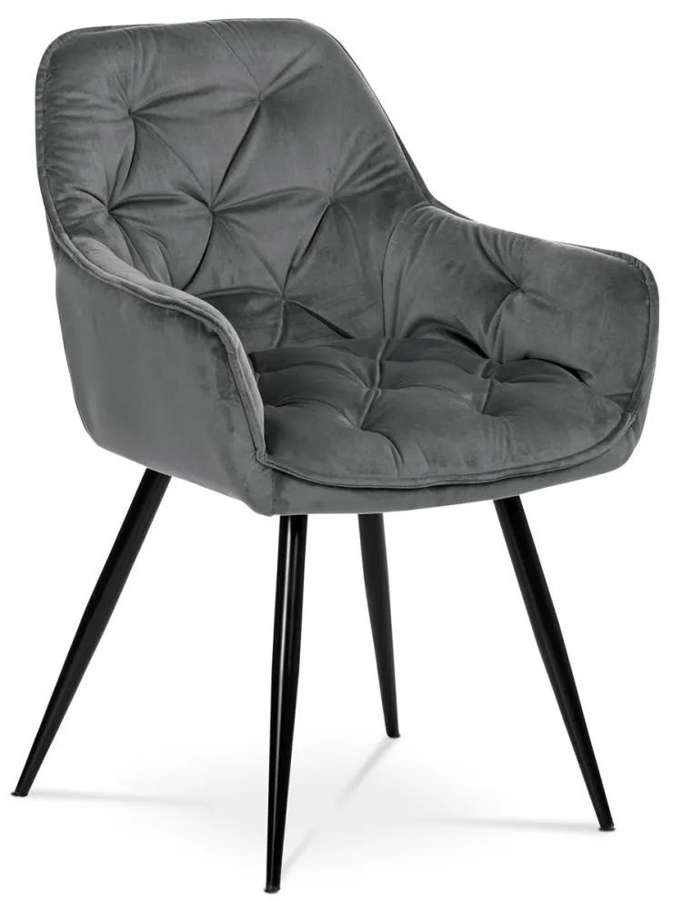 Jídelní židle, potah šedá sametová látka, kovová 4nohá podnož, černý lak DCH-421 GREY4