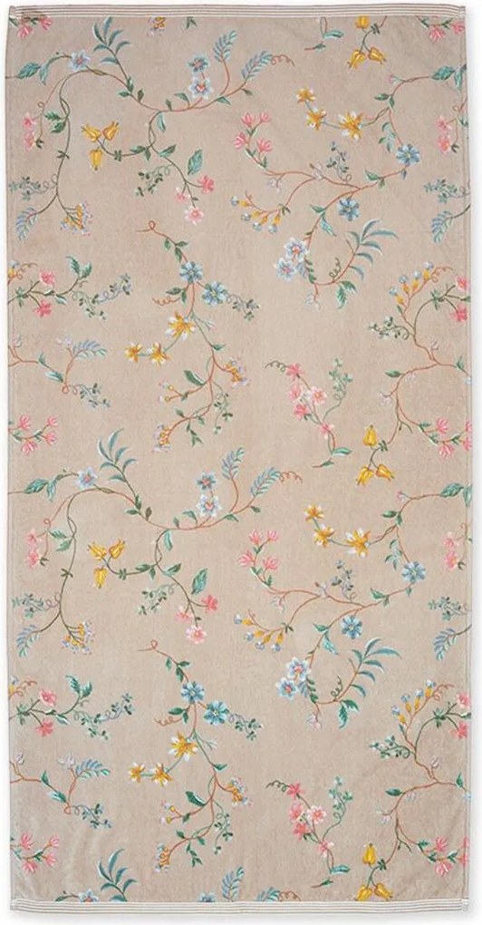 Pip Studio ručníky z bavlněného froté Les Fleurs, khaki (Luxusní ručníky z bavlněného froté v designu Les Fleurs v barvě khaki)