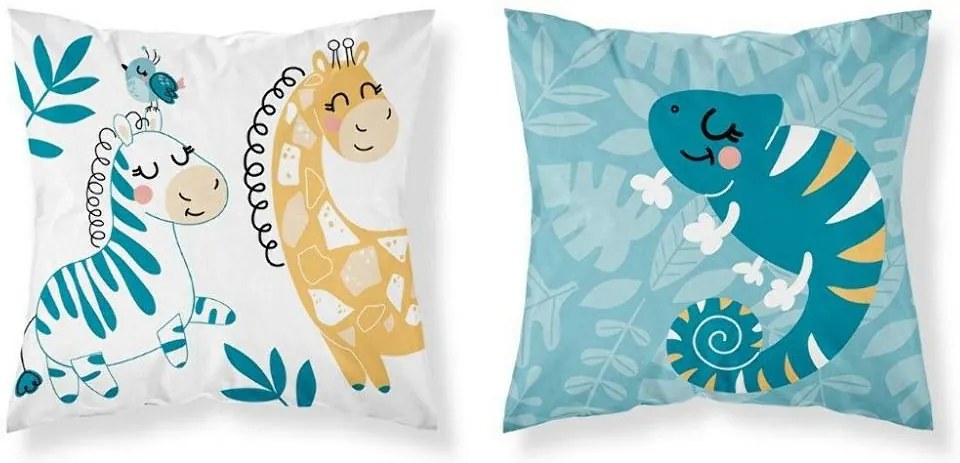 Detexpol Bavlněný povlak na polštář 40x40 zvíře žirafa zebra tyrkysová 3959 A Mayamoo 105