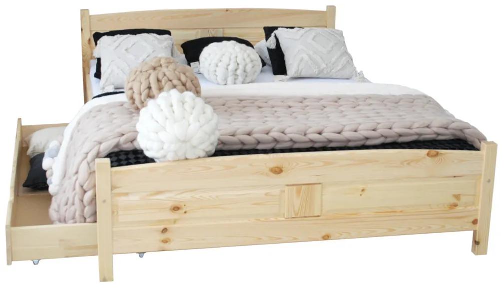 Vyvýšená postel ANGEL + pěnová matrace DE LUX 14 cm + rošt, 160 x 200 cm, přírodní-lak