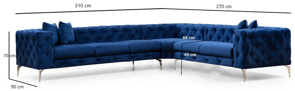 Designová rohová sedačka Rococo modrá - levá